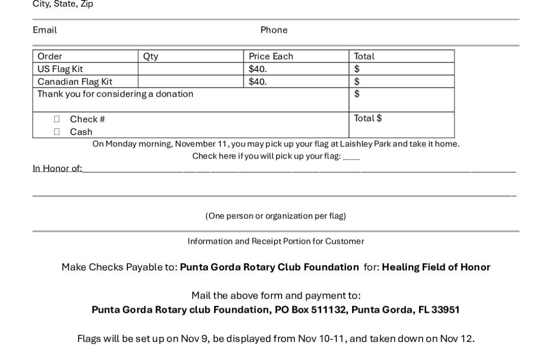 HFOH Flag Order and Donation Form | Rotary Club of Punta Gorda